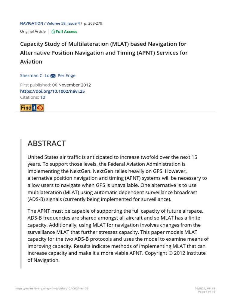 Capacity Study of Multilateration MLAT Based Navigation For Alternative ...