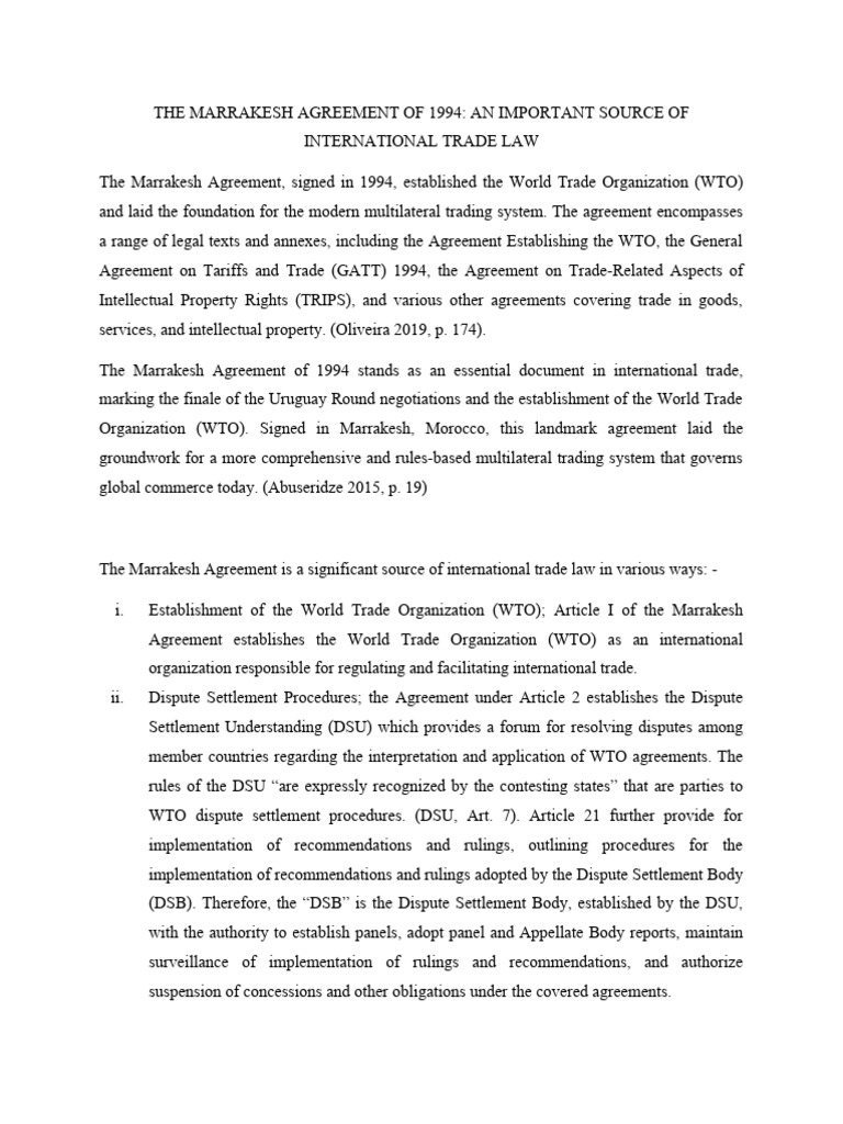 The Marrakesh Agreement Establishing The World Trade Organization | PDF | World Trade ...