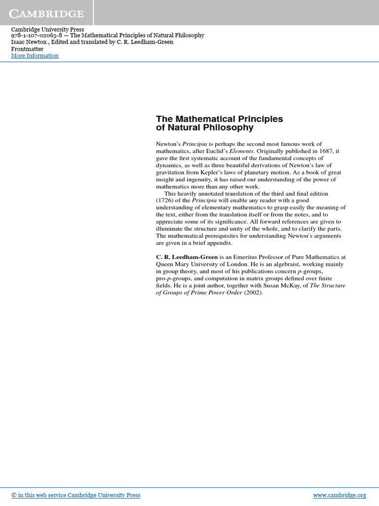 Mathematical Principles of Natural Philosophy | PDF | Mass | Force