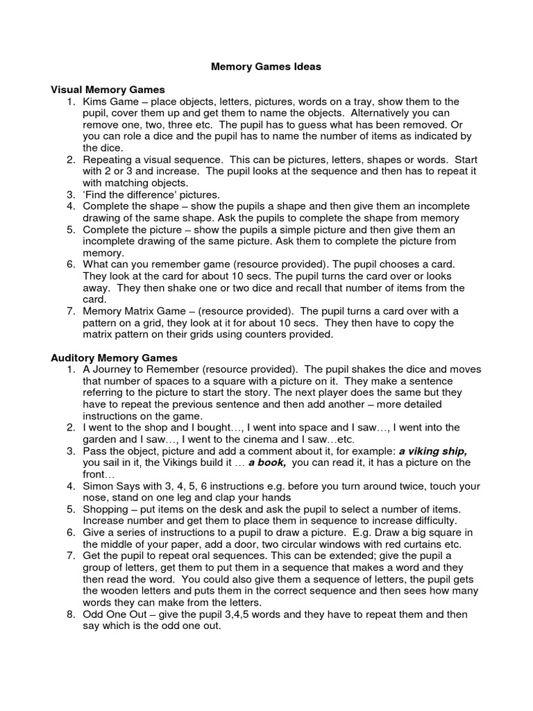 Memory Games Ideas | PDF | Memory | Neuroscience