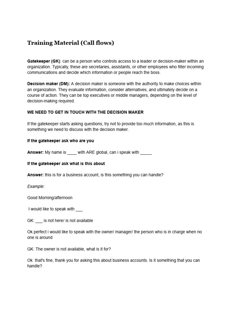 Training Material (Call Flows) | PDF | Decision Making | Economies