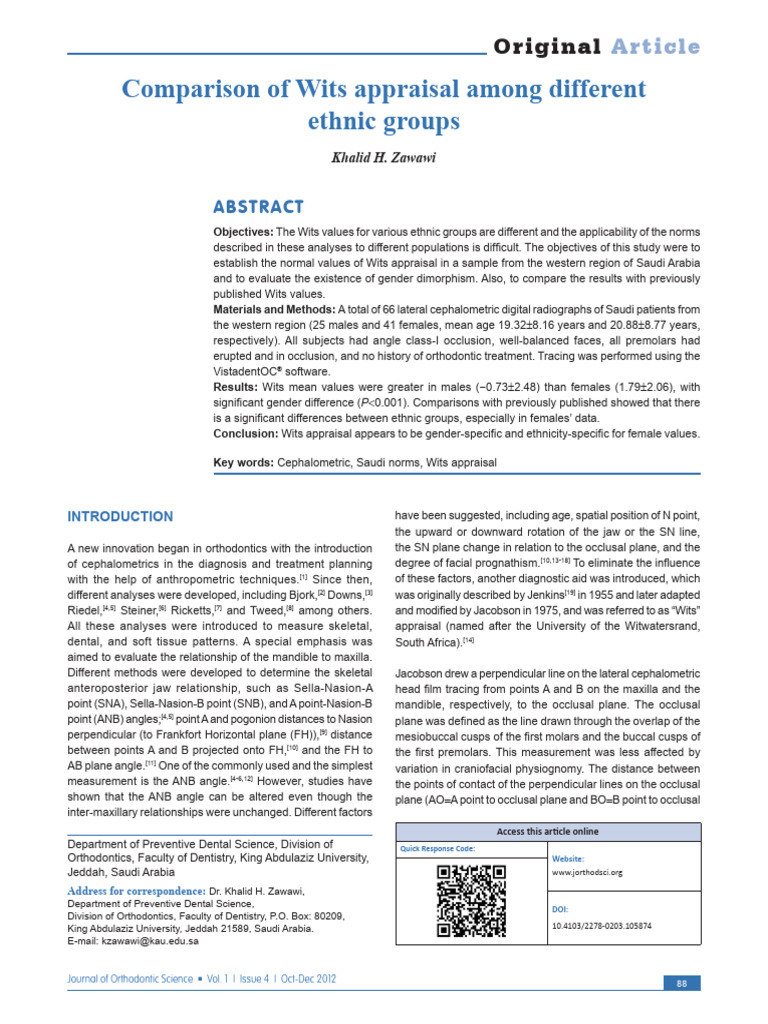 Zawawi - Comparison of Wits Appraisal Among Different Ethnic Groups ...