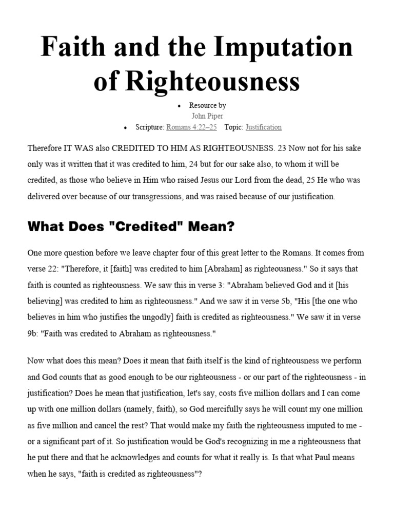 Faith and Imputed Righteousness | PDF | Justification (Theology) | Abrahamic Religions