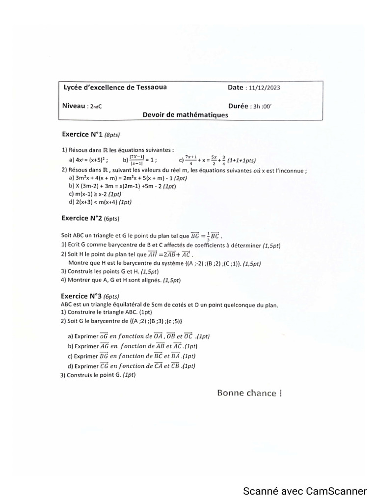 Devoir No2 1er S 2ndec | PDF