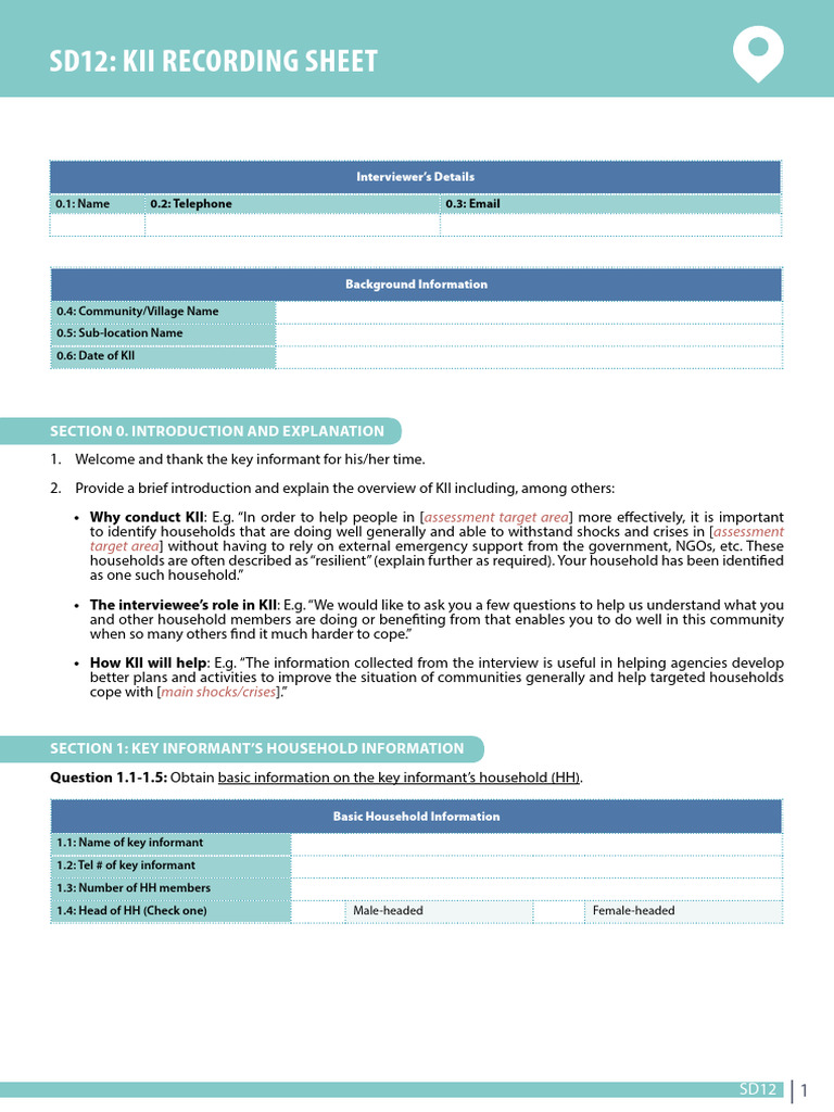 Key Informant Interview Recording Sheet | PDF | Agriculture | Wash