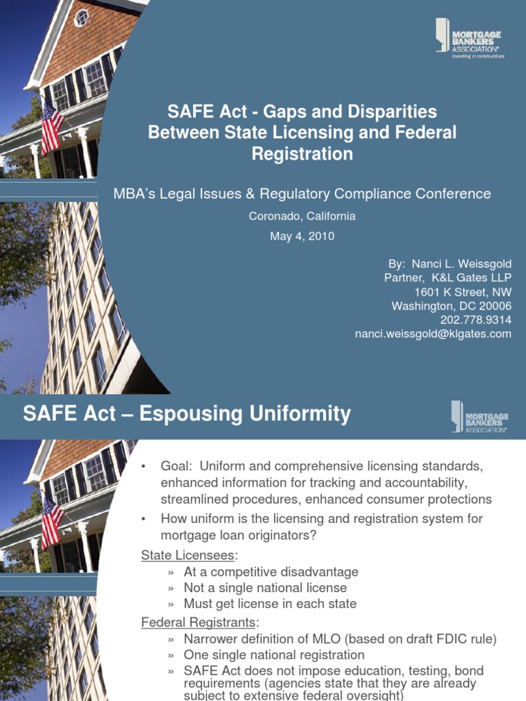 SAFE Act - Gaps and Disparities Between State Licensing and Federal ...