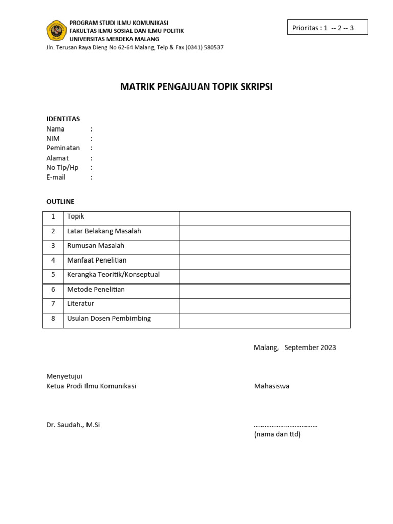 Matriks Pengajuan Topik Skripsi | PDF