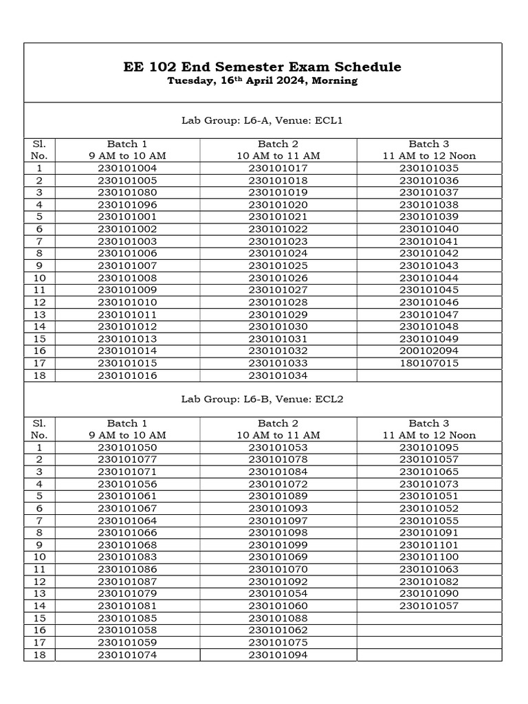 EE 102 Exam Schedule April 2024 | PDF | Home & Garden | Technology ...