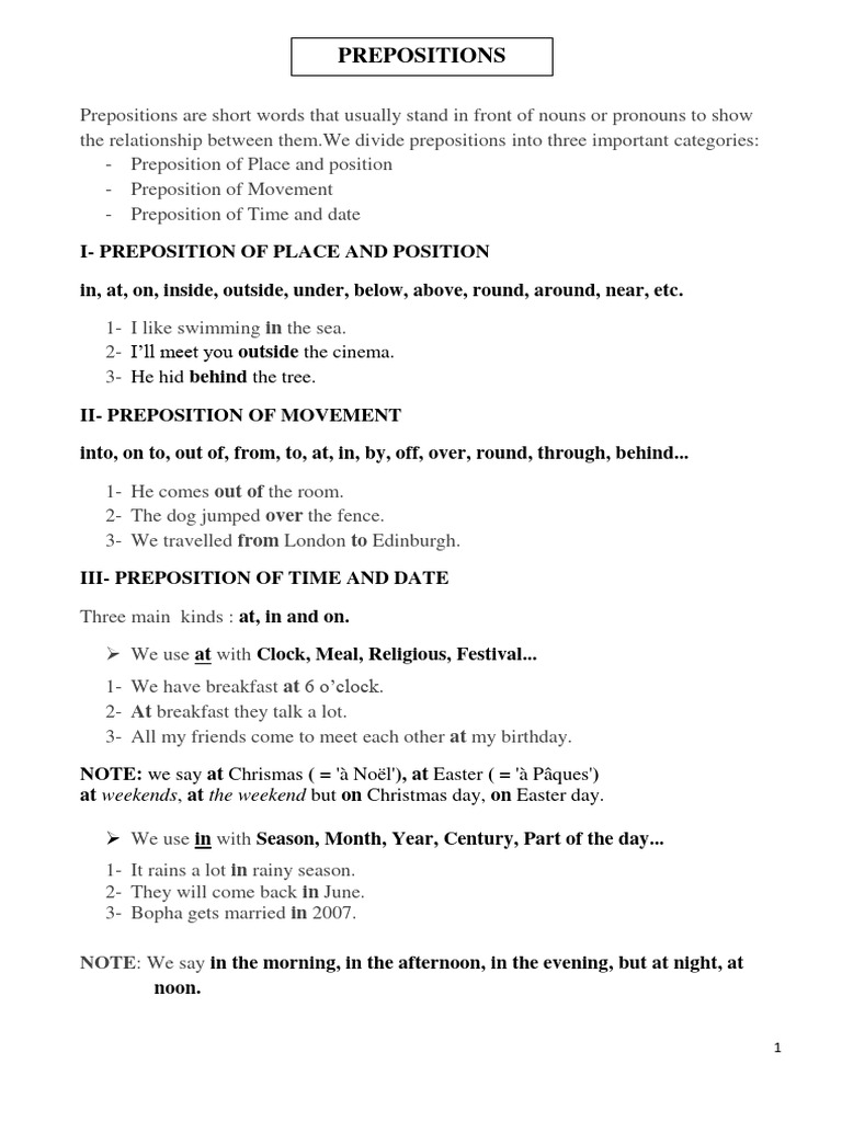 Prepositions-Cours 1 2023 | Download Free PDF | Preposition And Postposition | Morphology