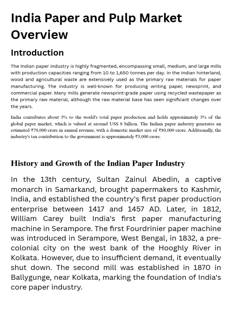 India Paper and Pulp Market Overview | PDF | Paper | Newsprint