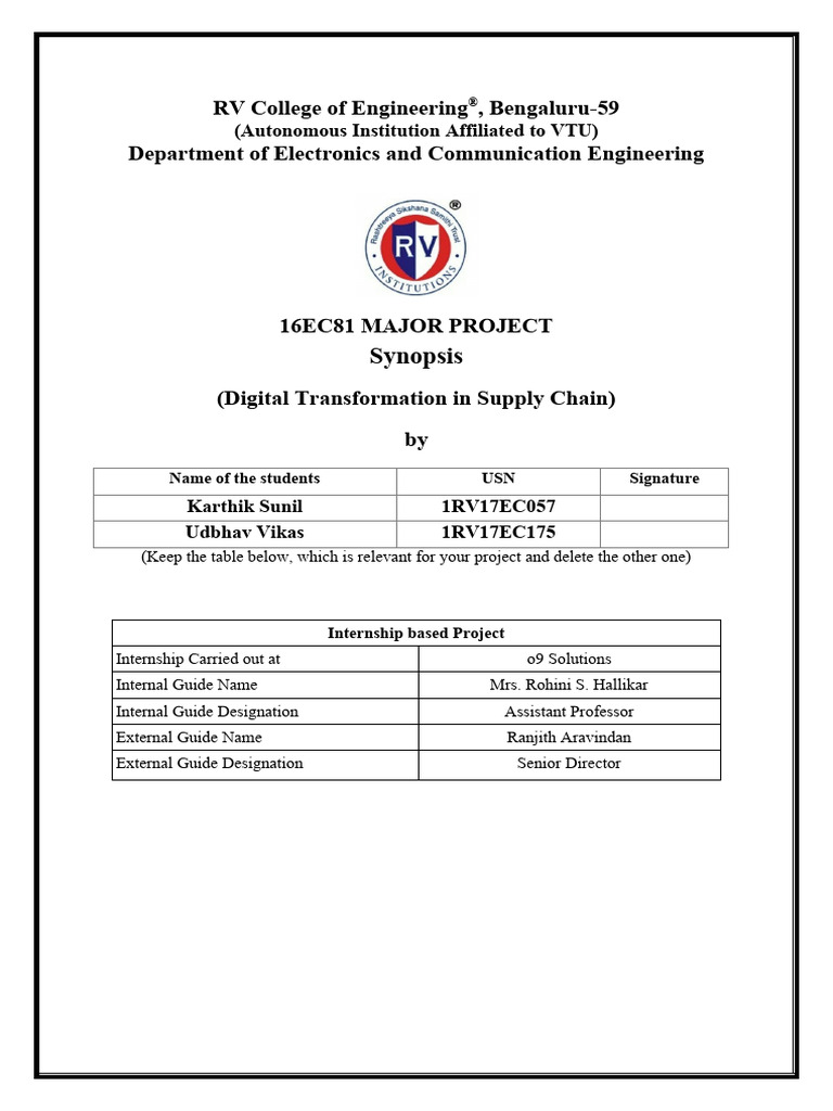 Major Project Synopsis Front Page | PDF | Supply Chain | Analytics
