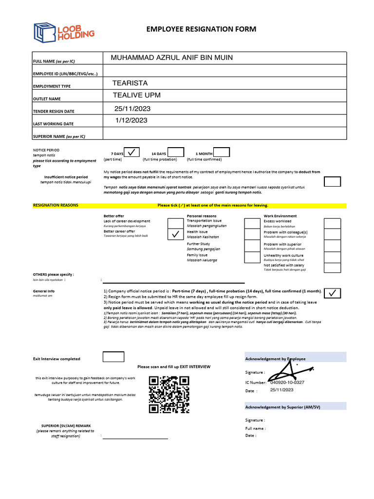 Tealive Employee Resignation Process | PDF | Industrial Relations ...
