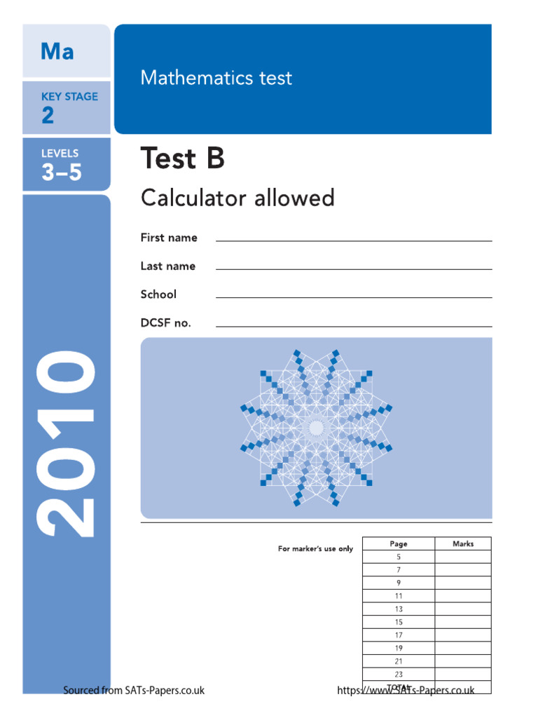 ks2 Mathematics 2010 Test B | PDF