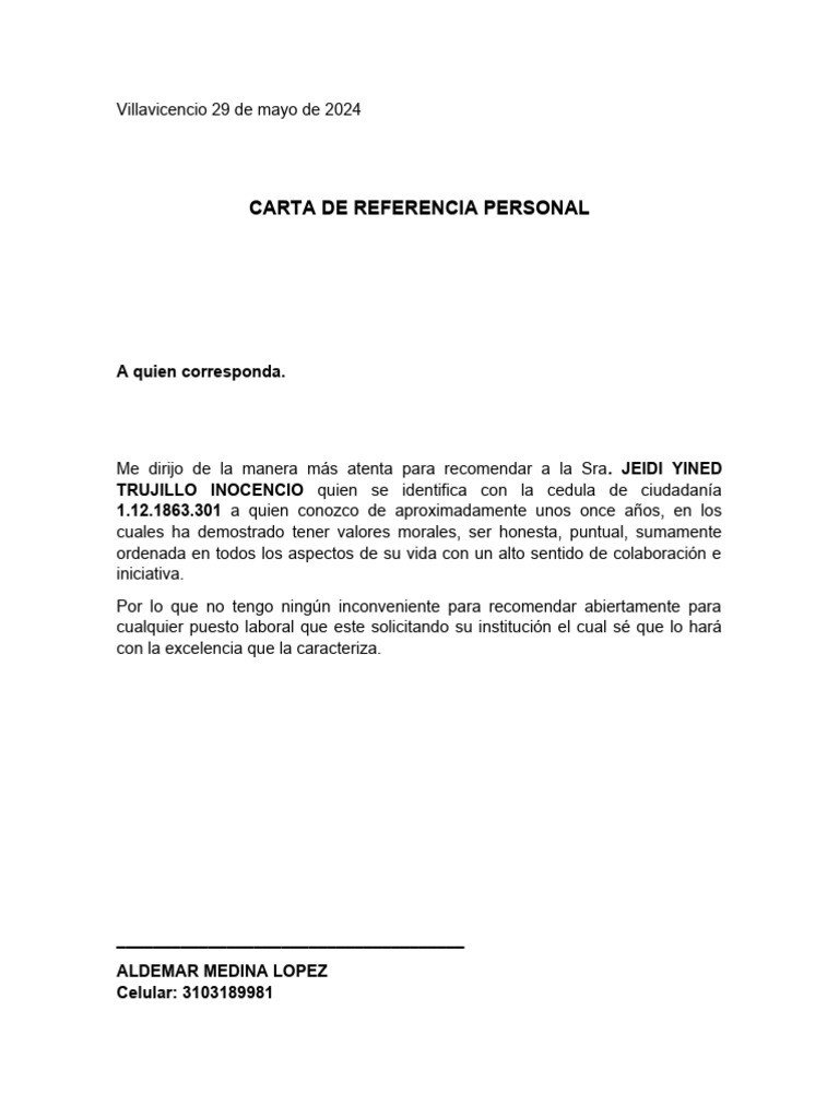 Cartar Referencias Jeidi | PDF | Documento de identidad