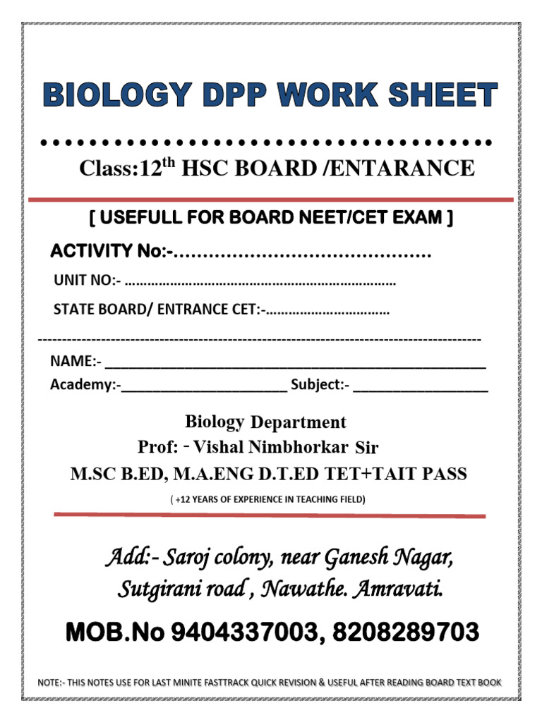 12th HSC Biology Quick Revision | PDF
