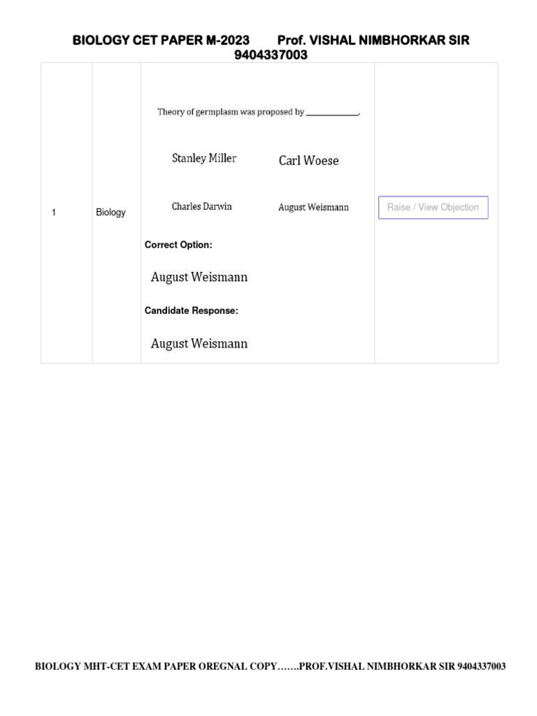 PCB Biology Cet Paper M-2023 | PDF