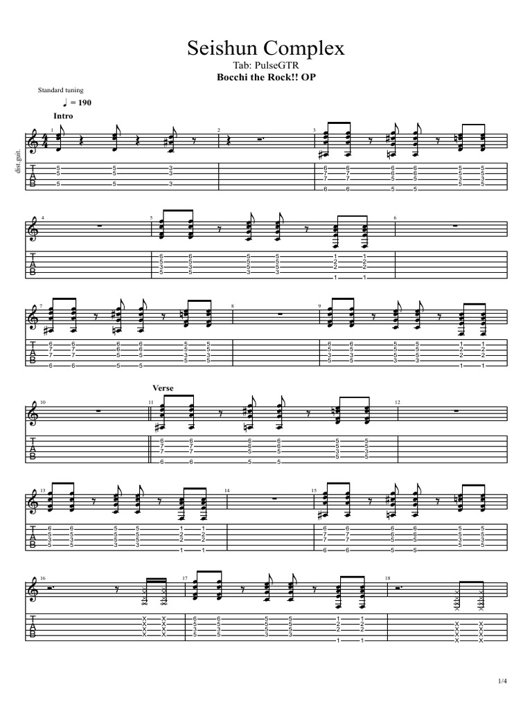 Tablature Seishun Complex - Bocchi the Rock | PDF | Ouverture (échecs ...