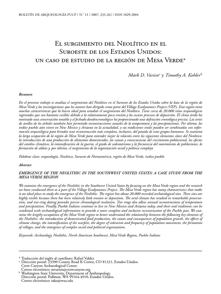BAPUCP - 2009 - 11 - 233-261 Surgimiento Del Neolítico en El SW de EUA Mesa Verde Varien ...