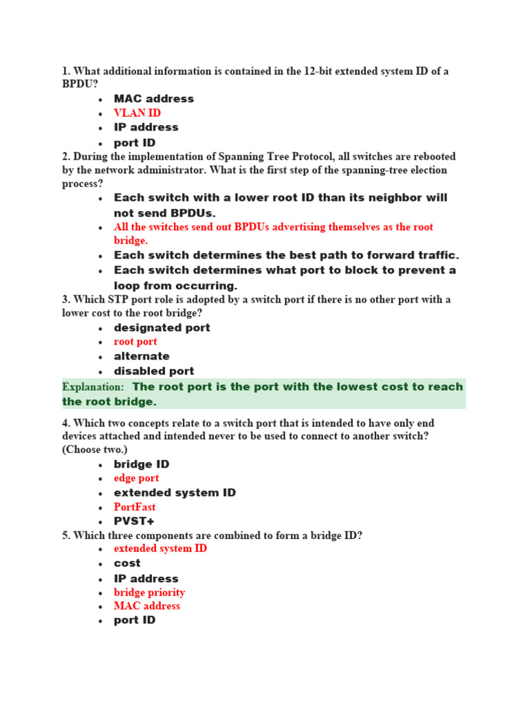 Vlan Id: The Root Port Is The Port With The Lowest Cost To Reach The Root Bridge | PDF | Network ...