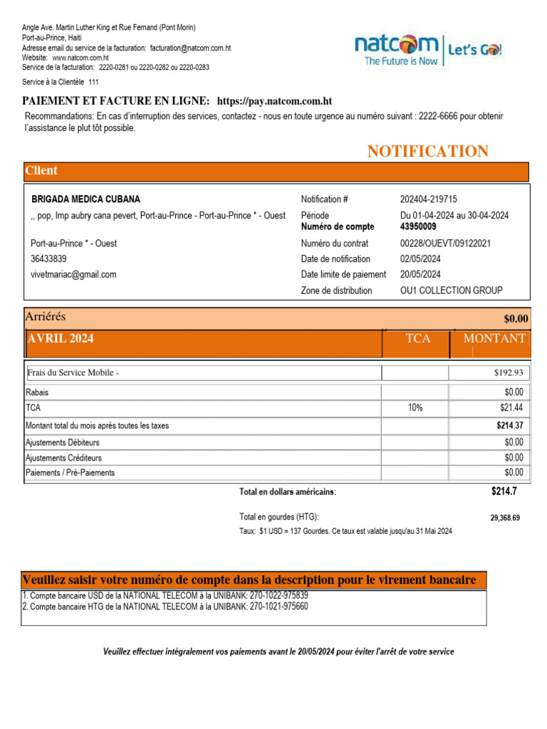 Facture Internet et Paiement Mobile | PDF | Facture | Bancaire