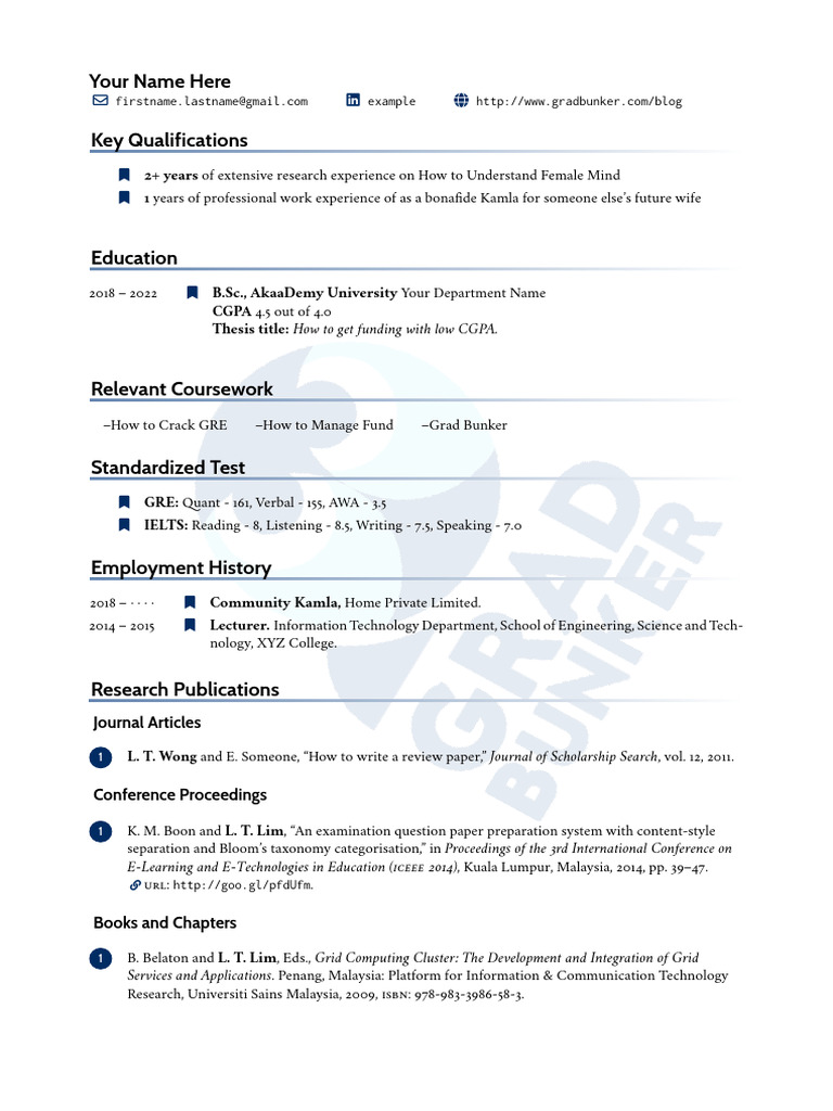 Sample Academic CV For Study Abroad GradBunker | PDF | World Wide Web ...