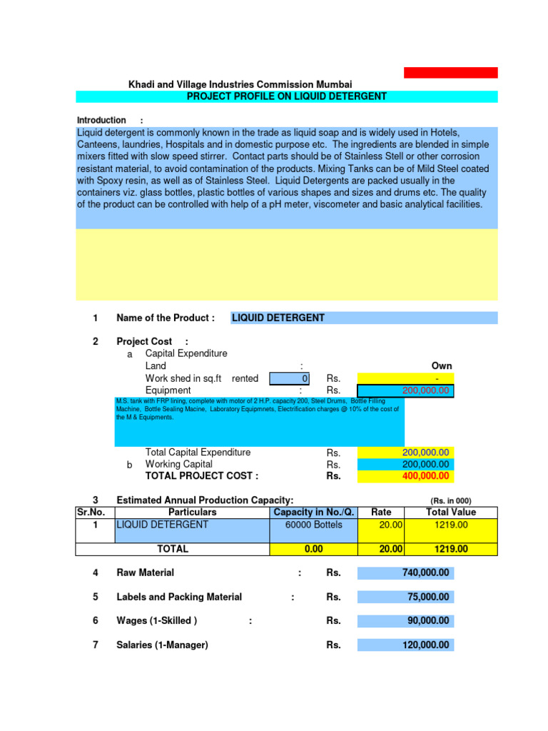 Project Profile On Liquid Detergent | PDF