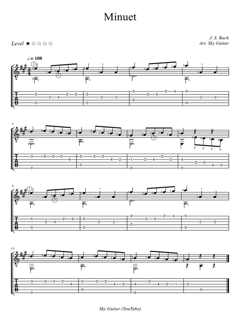 Minuet Bach Con Tabulación | PDF