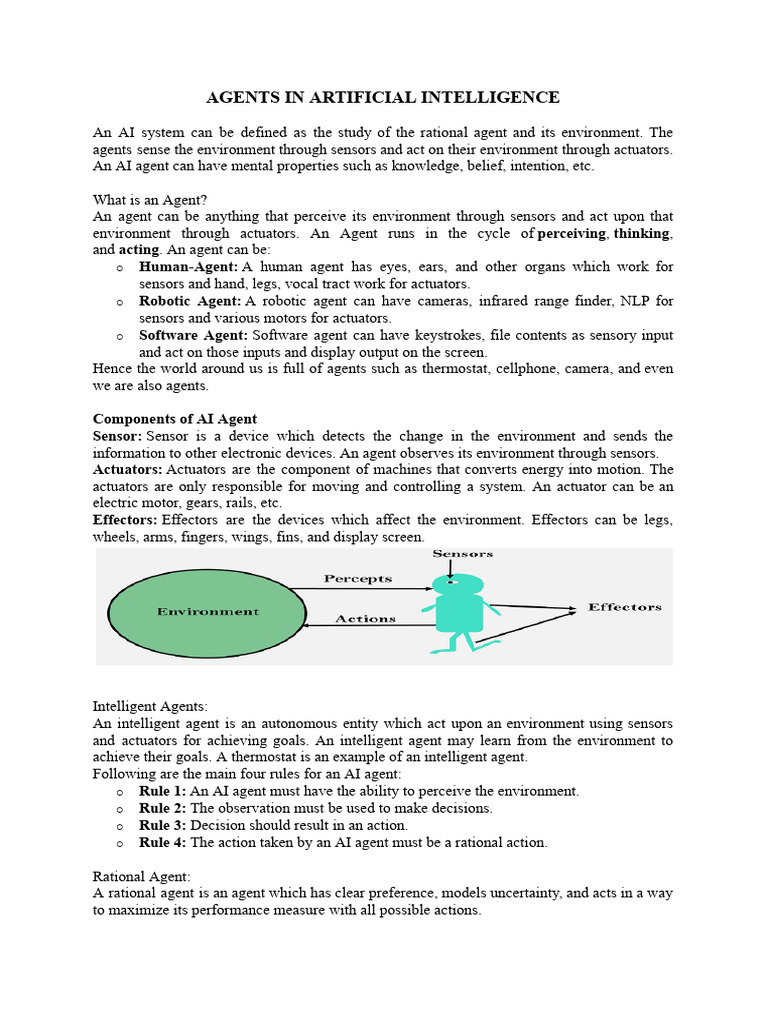 Agents in Artificial Intelligence | PDF | Artificial Intelligence | Intelligence (AI) & Semantics