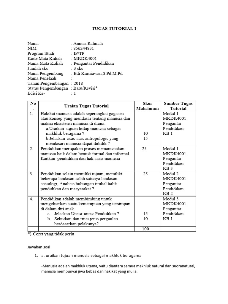 Tugas Tutorial I (3) Tuton Pengantar Pendidikan Finish | PDF | Karier & Perkembangan | Ilmu Sosial