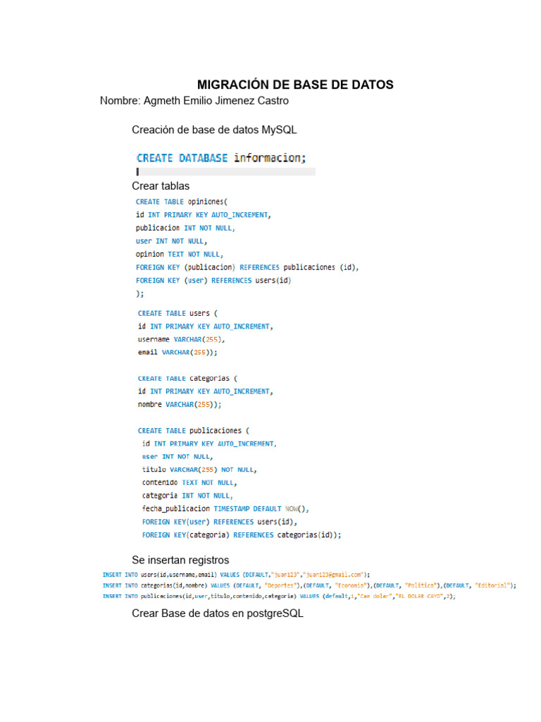 Taller 2 Migracion de Base de Datos | PDF | Informática