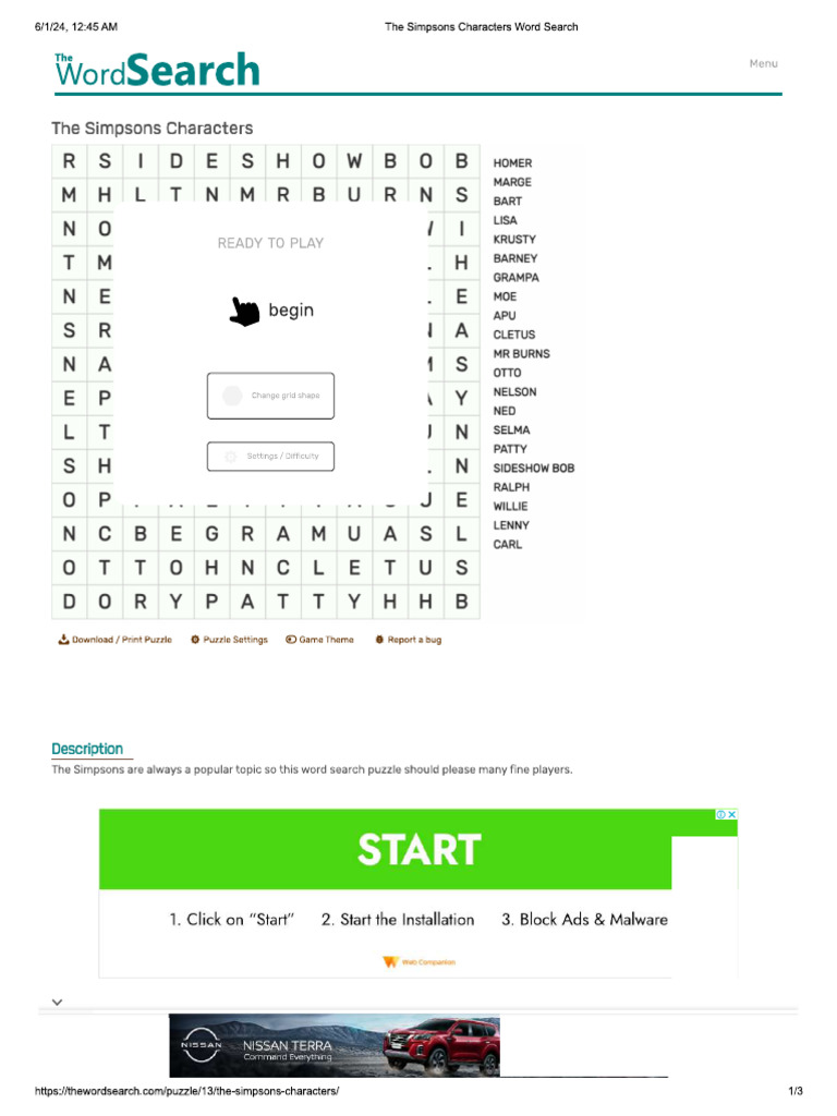 Simpsons Word Search | PDF