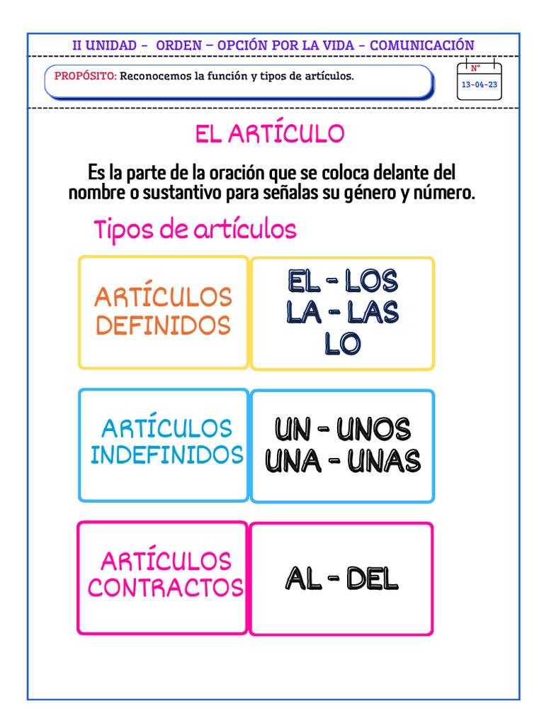 Tipos y Función de Artículos en Español | PDF