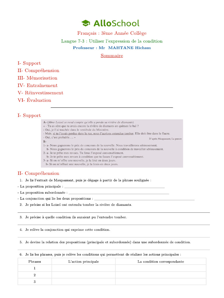 Langue 7 3 Utiliser L Expression de La Condition 2 | PDF