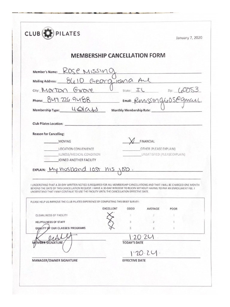 Membership Cancellation Form | PDF