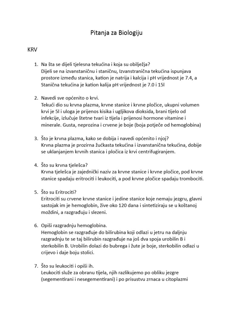 Pitanja Za Biologiju | PDF