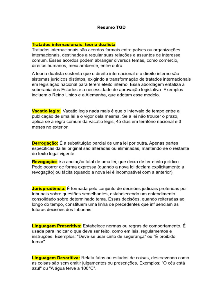 Resumo TGD | Download grátis PDF | Jurisprudência | Separação de Poderes