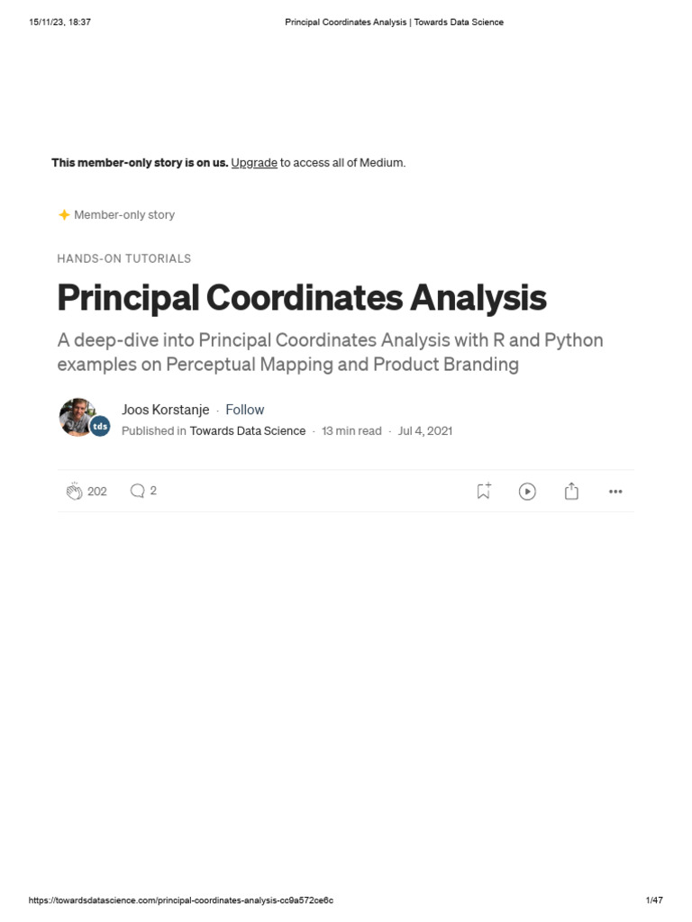 Principal Coordinates Analysis - Towards Data Science | PDF | Principal ...