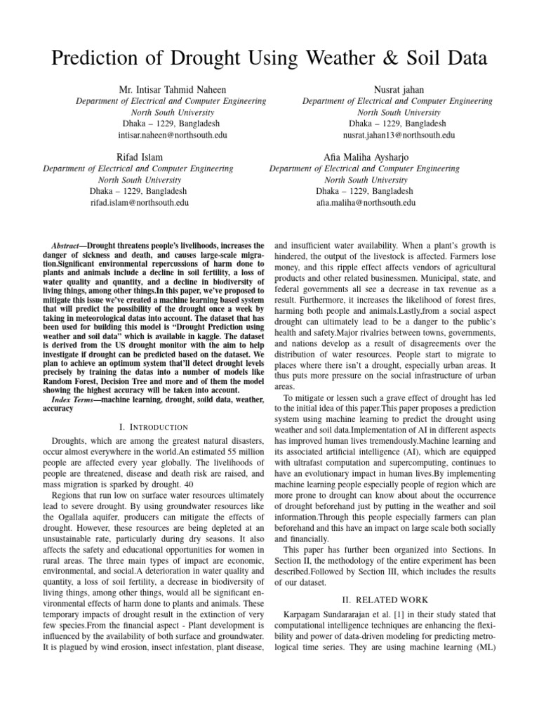 Prediction of Drought Using Weather Soil Data Final | Download Free PDF | Machine Learning | Drought