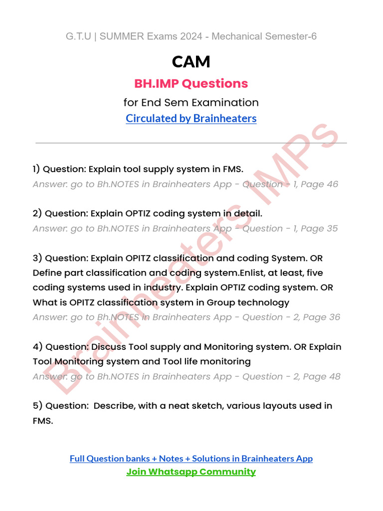 CAM Mech Sem6 Final Exam IMPs | PDF | Lean Manufacturing | Machines