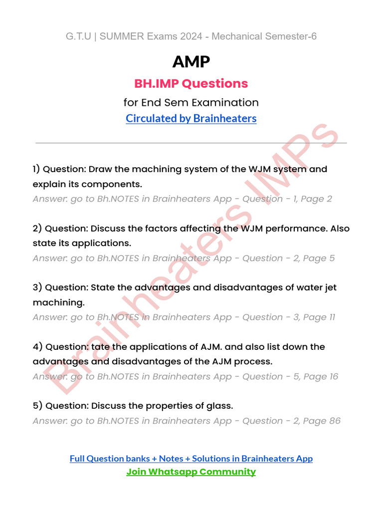 AMP Mech Sem6 Final Exam IMPs | PDF | Materials | Secondary Sector Of The Economy