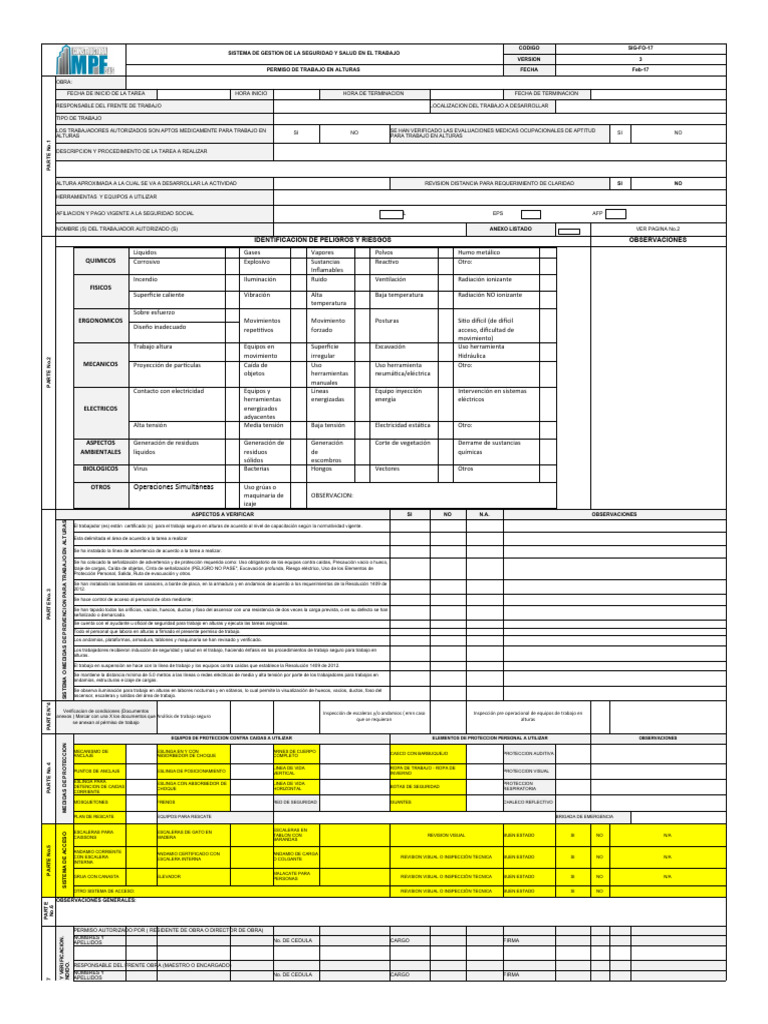 Permiso Actividades Criticas | PDF | Andamio | Temperatura