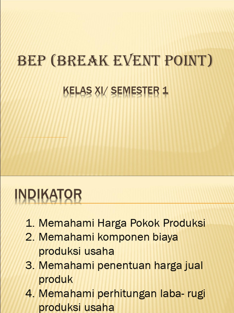 Contoh Soal dan Rumus BEP Kelas XI | PDF | Pengelolaan Keuangan & Uang ...