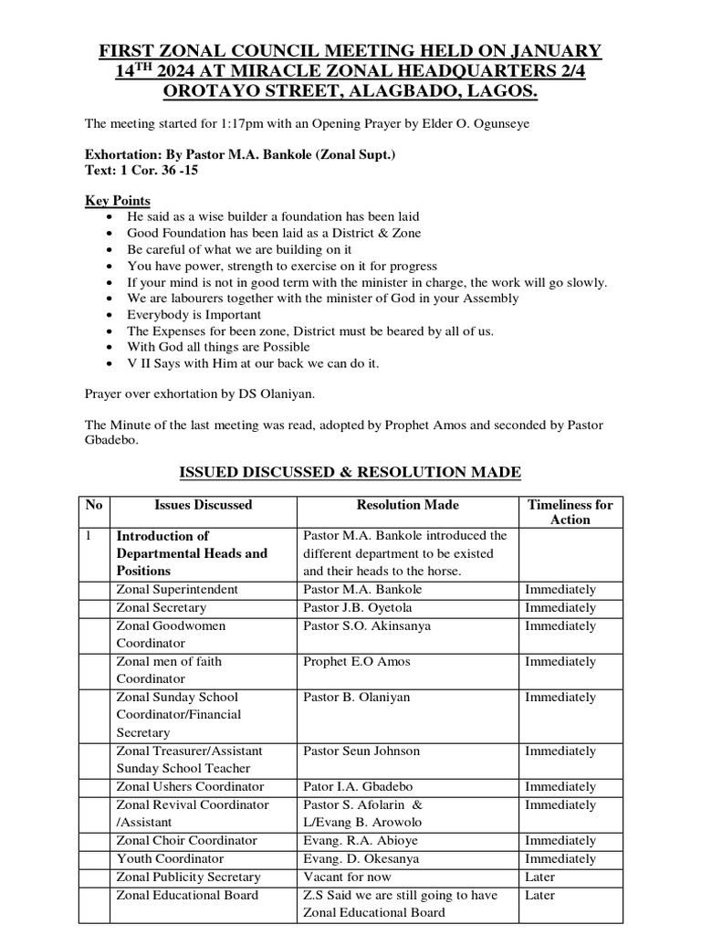 First Zonal Council Meeting 2024 | PDF | Religious Belief And Doctrine