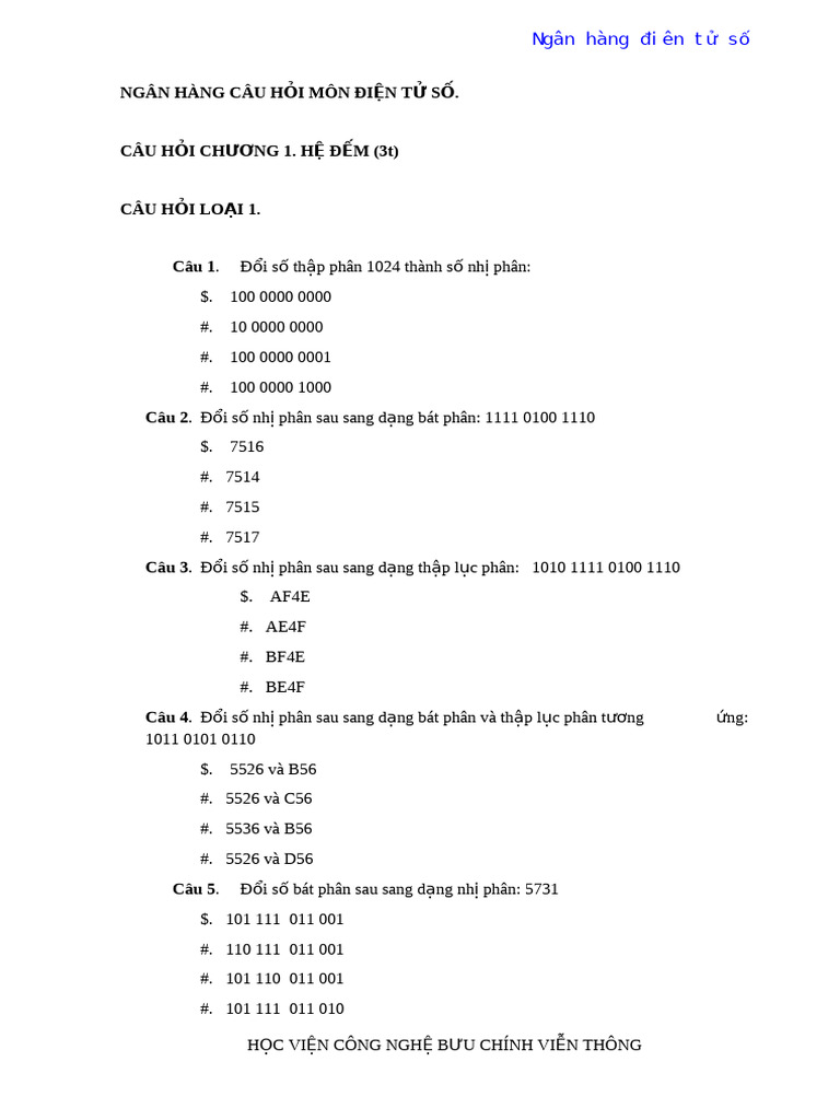 (123doc) Ngan Hang de Thi Trac Nghiem Mon Dien Tu So Kem Dap An | PDF