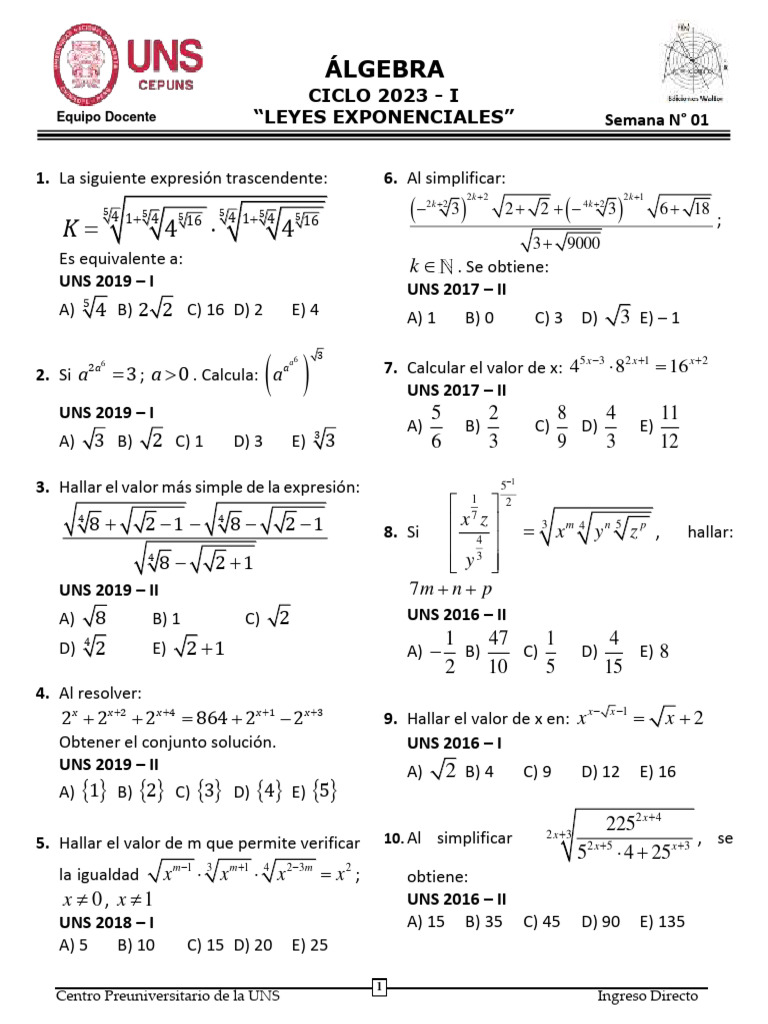 Algebra Sem 01 2023 - I | PDF