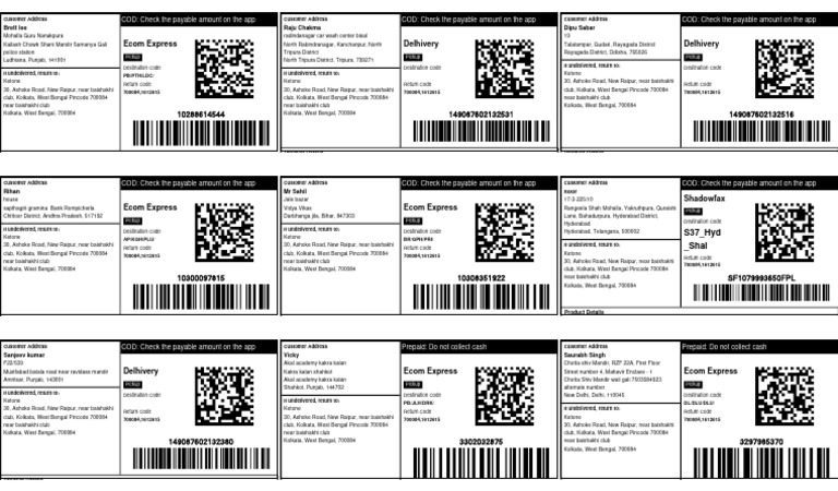 Customer Addresses for Pincode 700084 | PDF