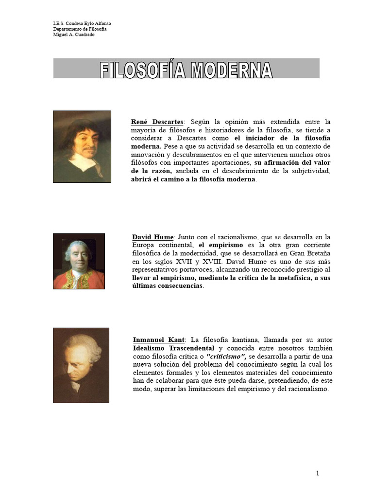Filosofía Moderna: Descartes y Kant | PDF | René Descartes | Racionalismo