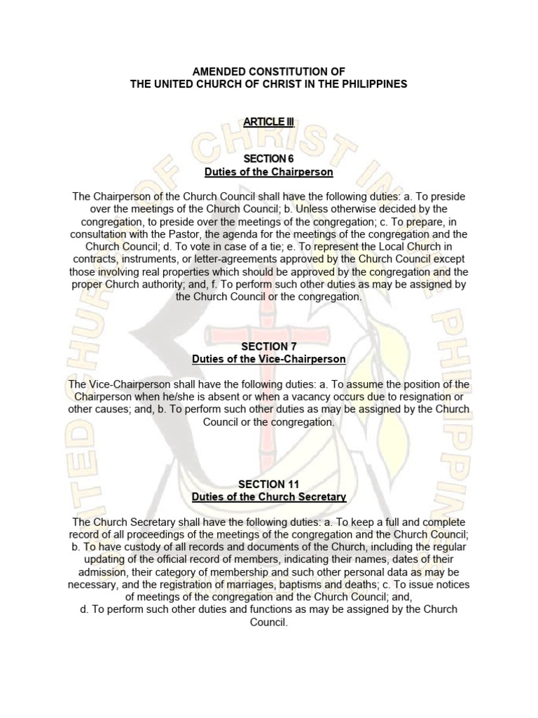 Duties and Responsibilities of The Church Council Officers | PDF ...
