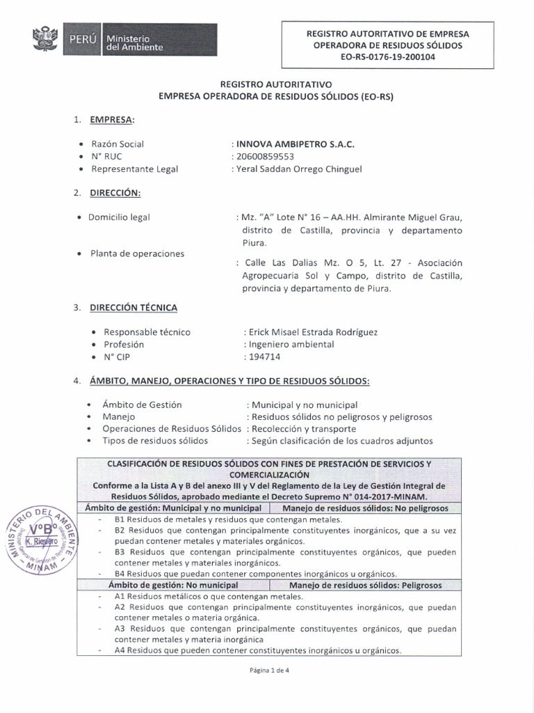 Registro Autoritativo Eo-Rs Innova Ambipetro | PDF | Residuos | Economía y medio ambiente
