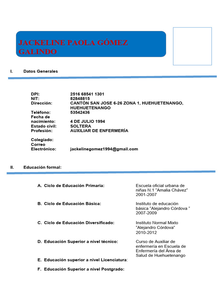 Curriculum Jackeline Paola | PDF | Enfermería | Cuidado de la salud